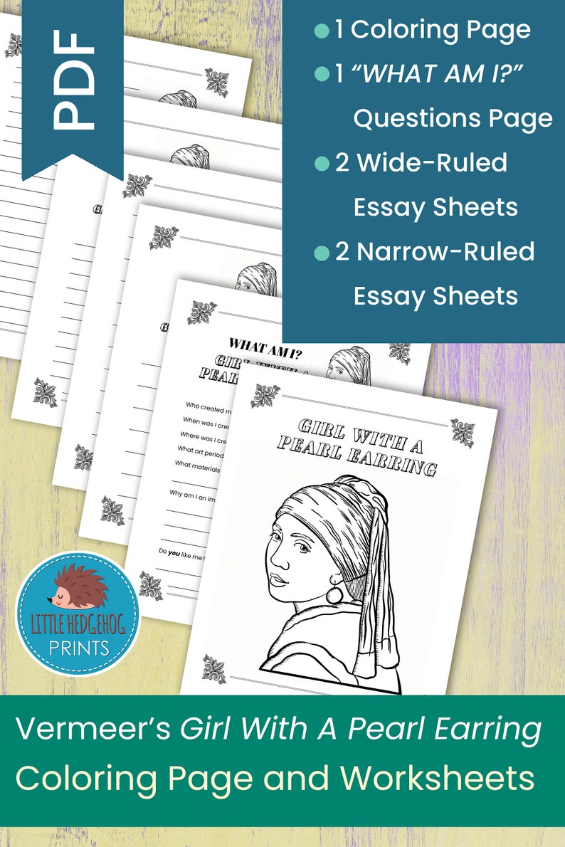 Vermeer's Girl With A Pearl Earring Coloring Page and Worksheets || Art ...