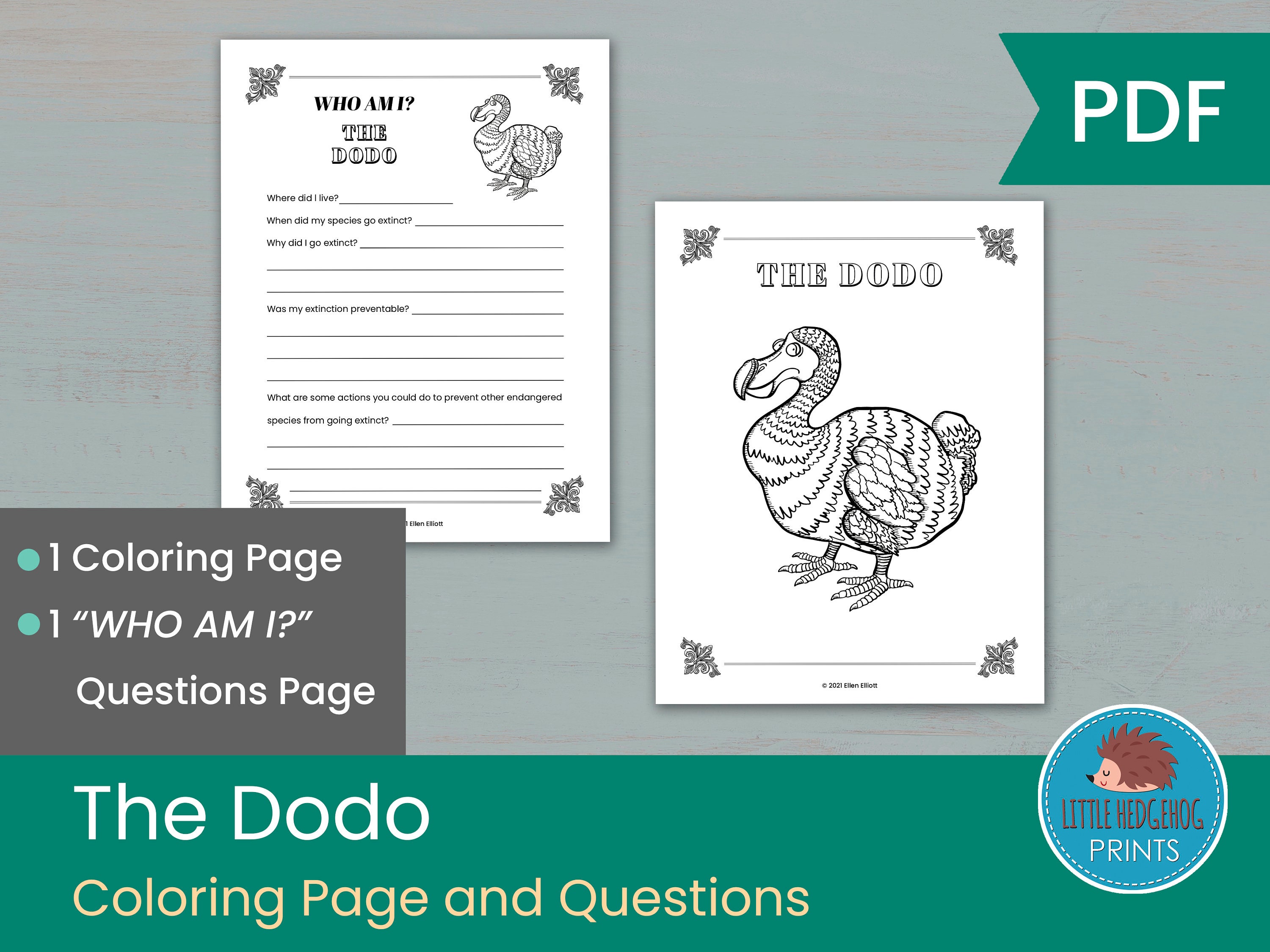 The Dodo Coloring Page and Worksheets || Earth Day National Endangered ...