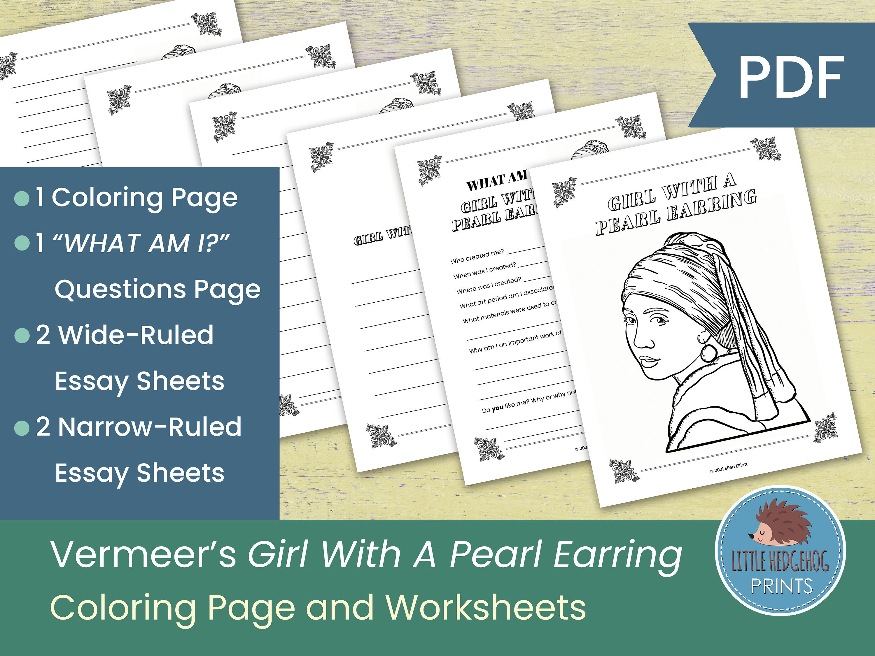 Vermeer's Girl With A Pearl Earring Coloring Page and Worksheets || Art ...