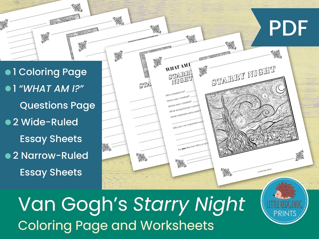 Van Gogh's Starry Night Coloring Page and Worksheets || Art History ...