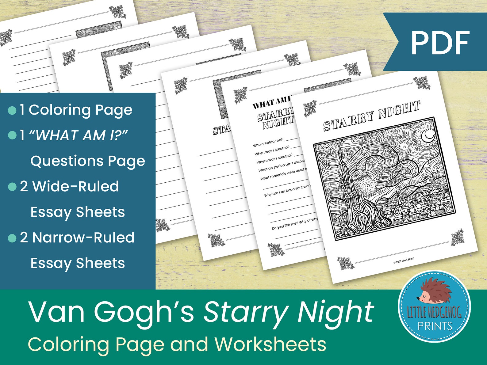 Van Gogh's Starry Night Coloring Page and Worksheets || Art History ...