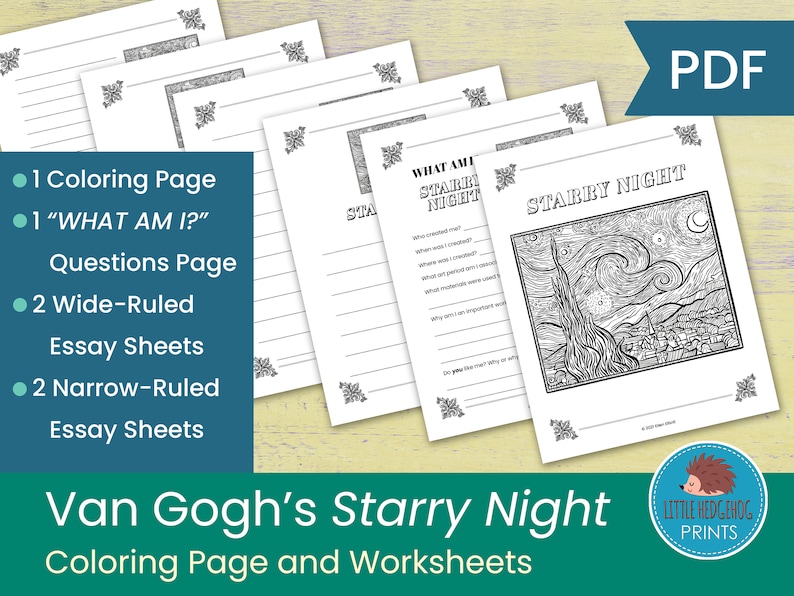 Van Gogh's Starry Night Coloring Page and Worksheets || Art History ...
