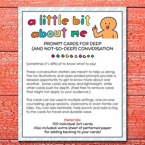 Conversation Cards: A Little Bit About Me || Printable Prompt Cards for ...
