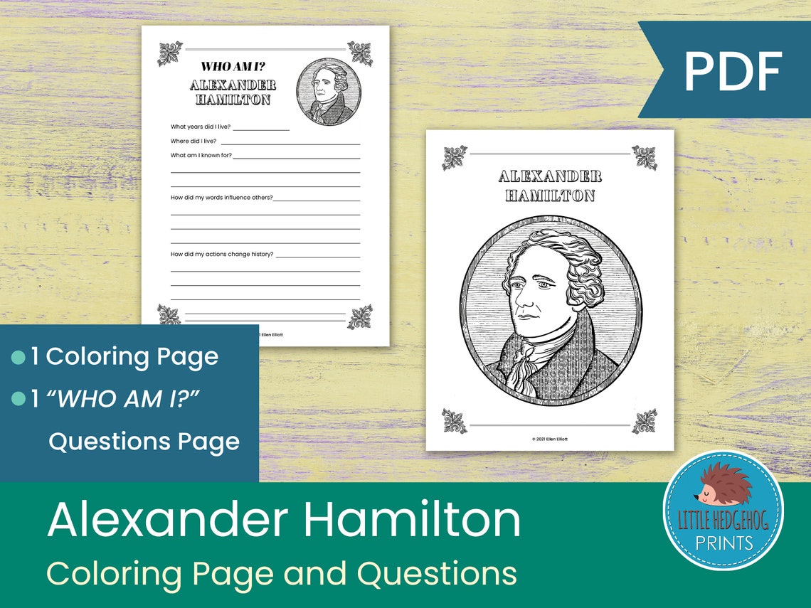Alexander Hamilton Coloring Page and Worksheets || American History - Etsy