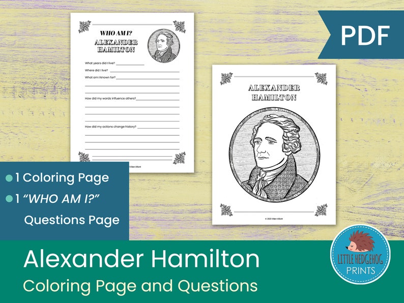 Alexander Hamilton Coloring Page and Worksheets || American History - Etsy