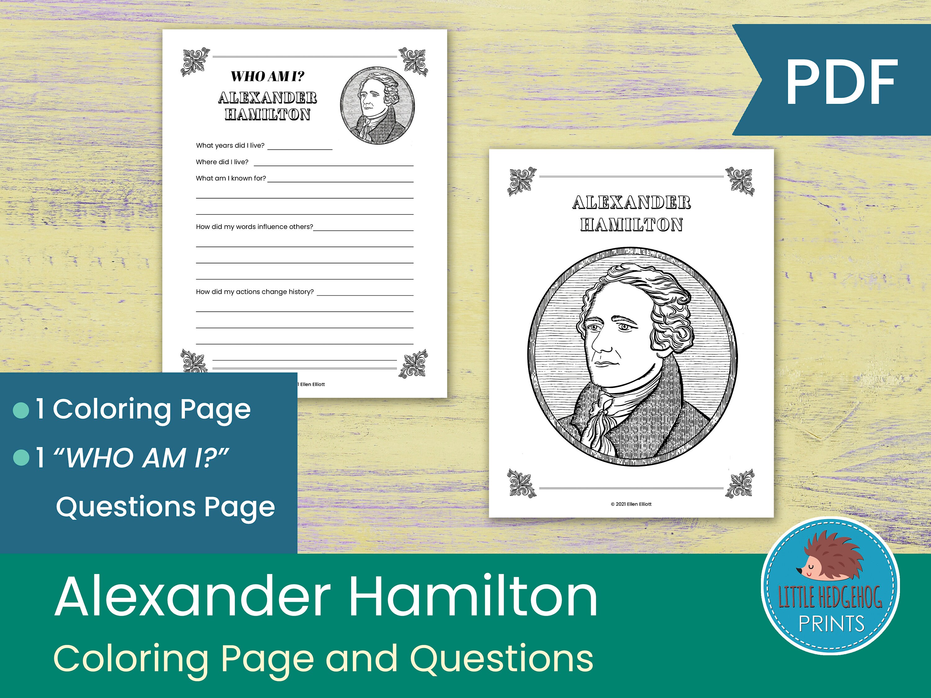 Alexander Hamilton Coloring Page and Worksheets || American History - Etsy