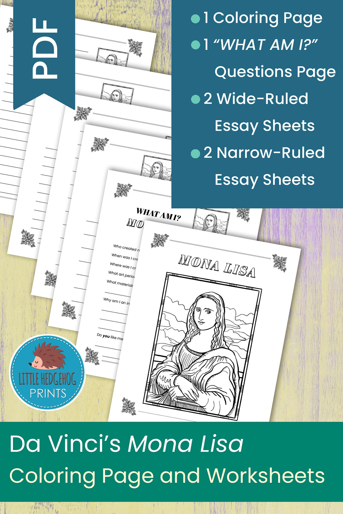 Da Vinci's Mona Lisa Coloring Page and Worksheets || Art History Lesson ...
