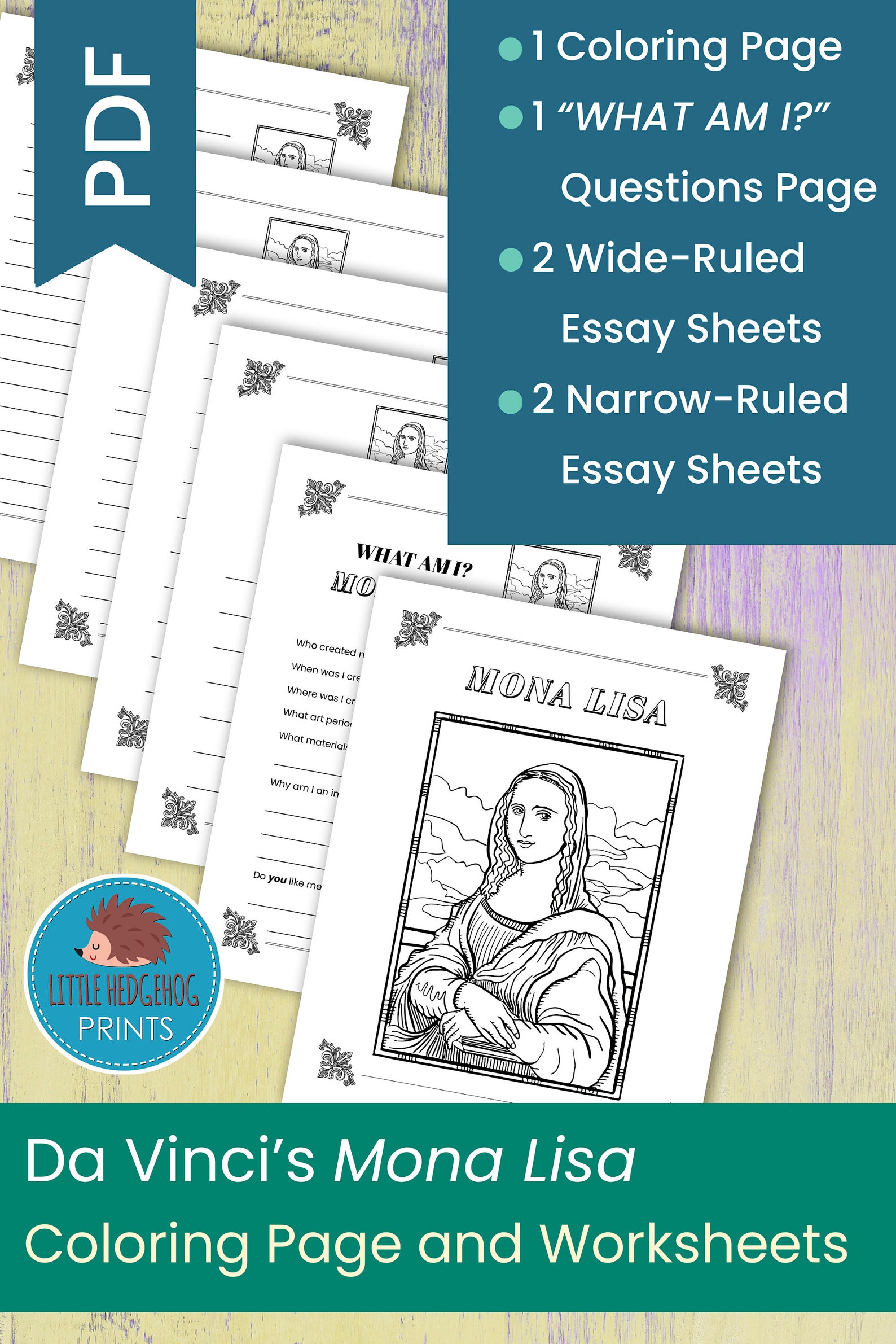 Da Vinci's Mona Lisa Coloring Page and Worksheets || Art History Lesson ...