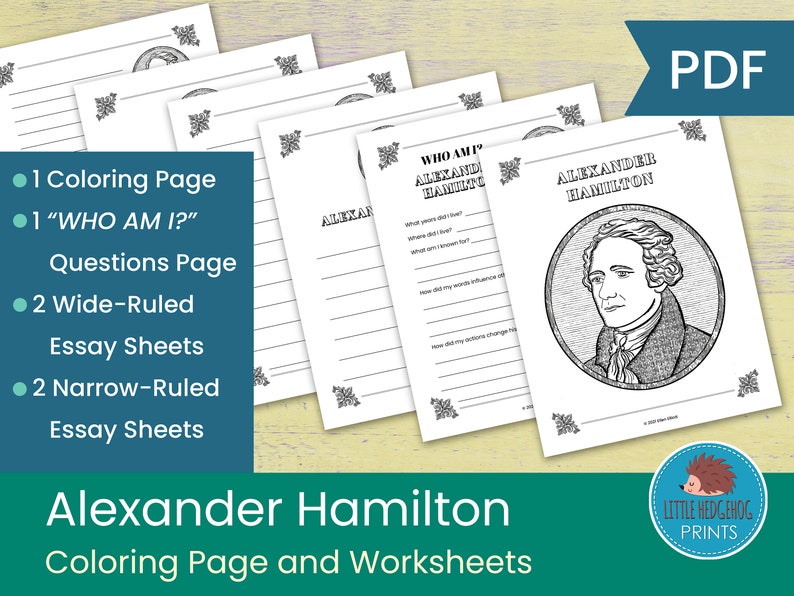 Alexander Hamilton Coloring Page and Worksheets || American History - Etsy