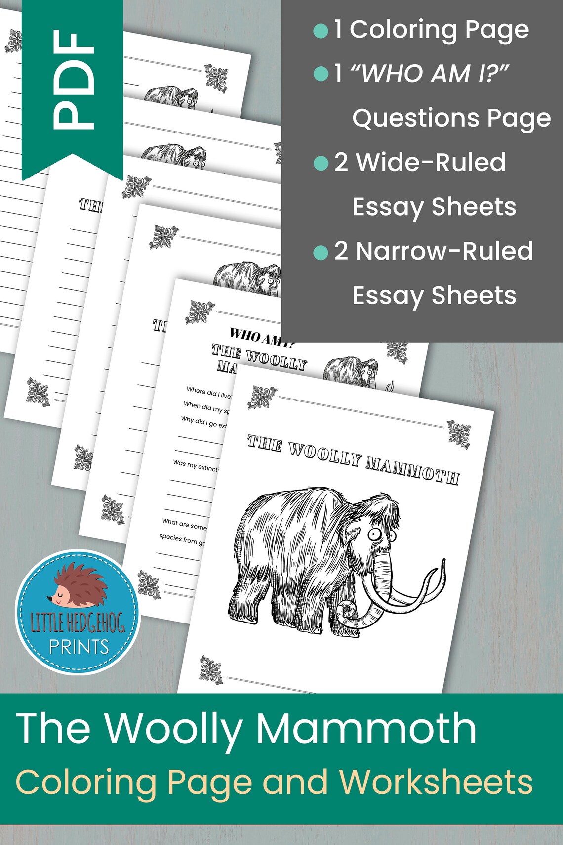 The Woolly Mammoth Coloring Page and Worksheets Earth Day Ice Age - Etsy