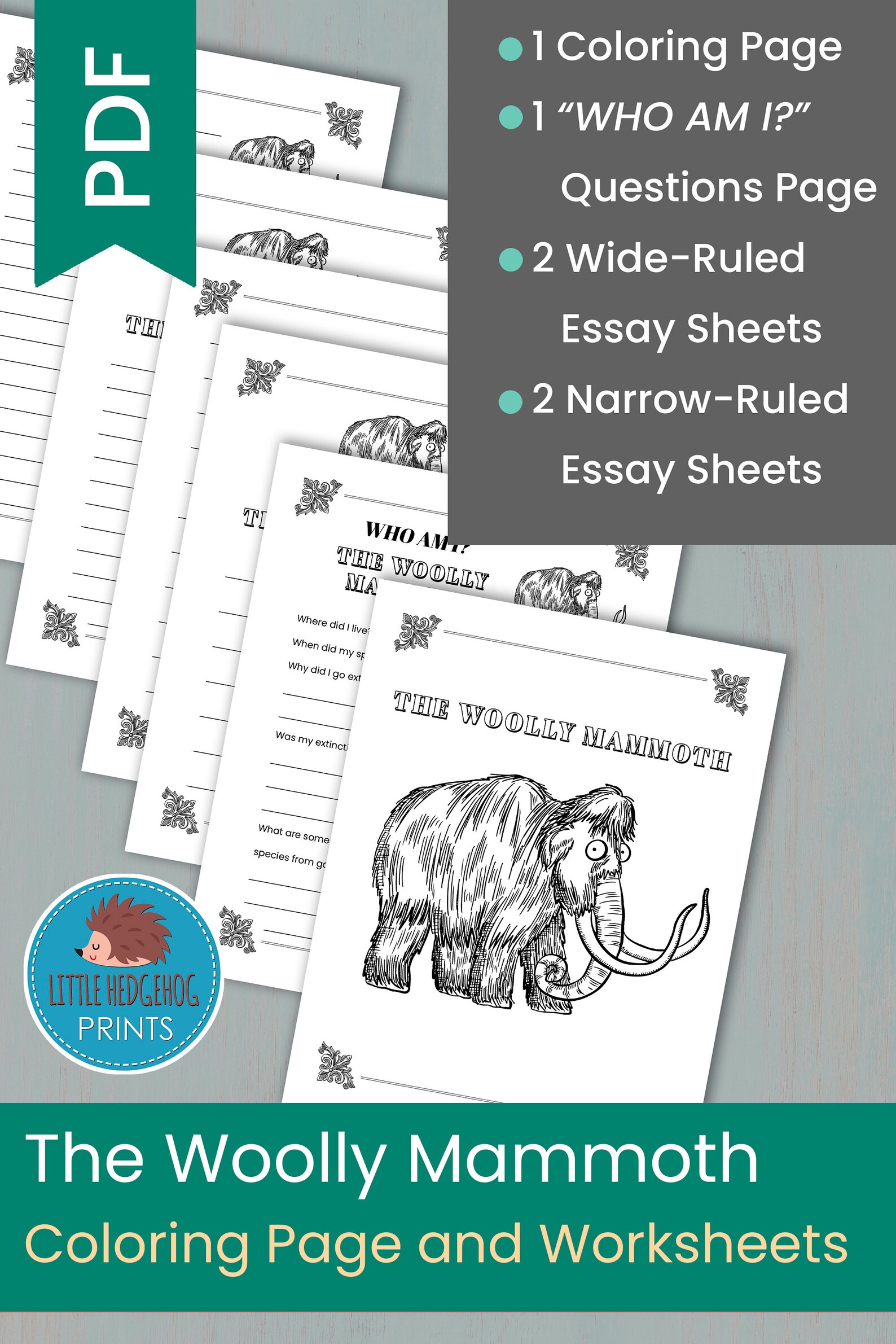 The Woolly Mammoth Coloring Page and Worksheets || Earth Day Ice Age - Etsy