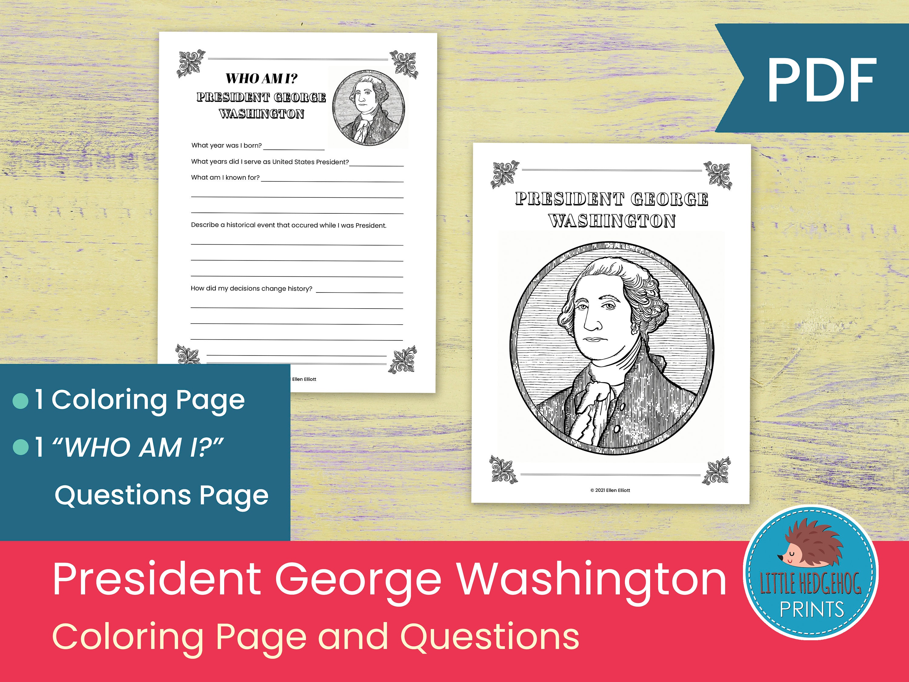 George Washington Coloring Page and Worksheets || Presidents Day - Etsy