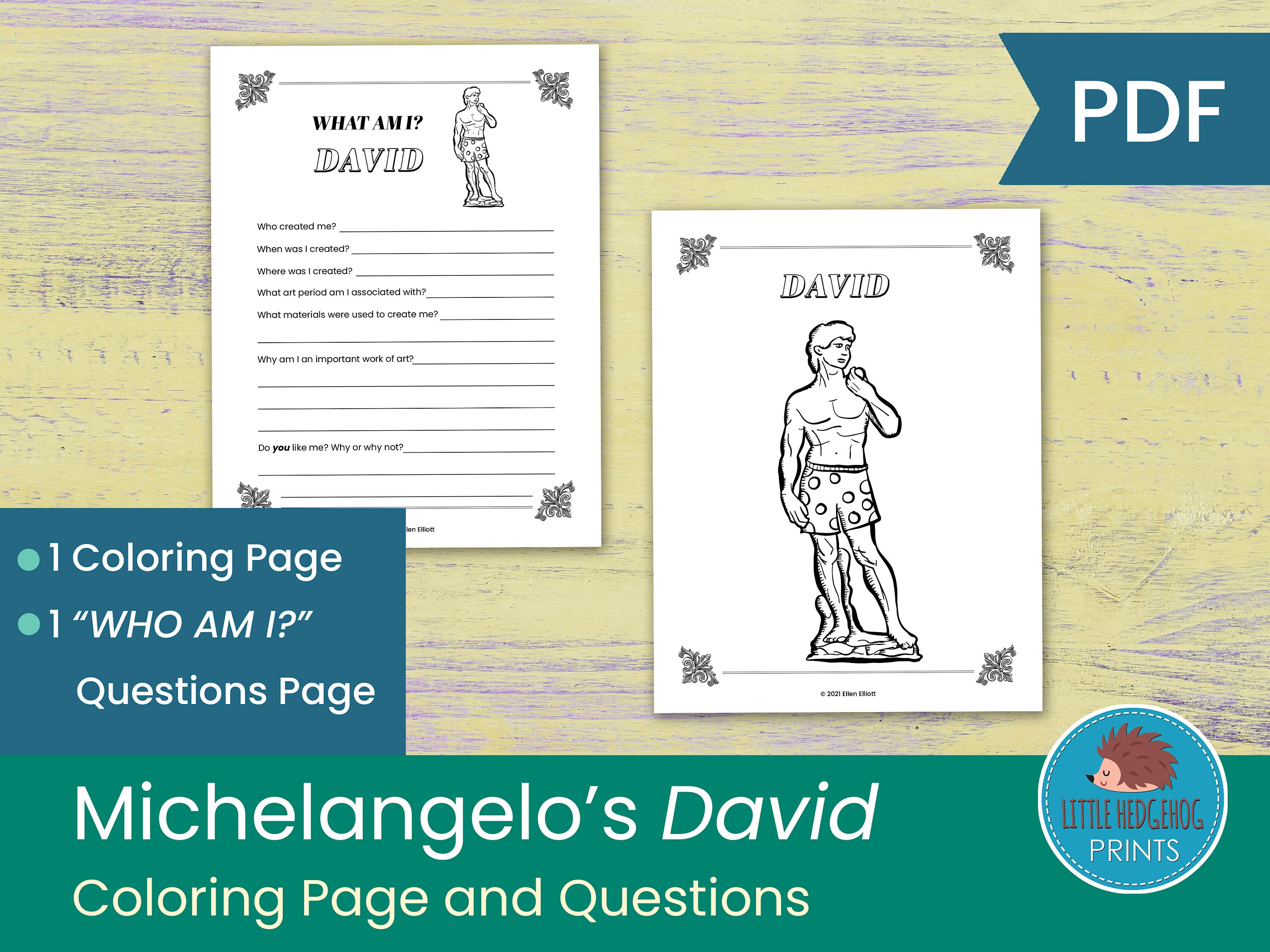 Michelangelo's David Coloring Page and Worksheets Art History Lesson - Etsy