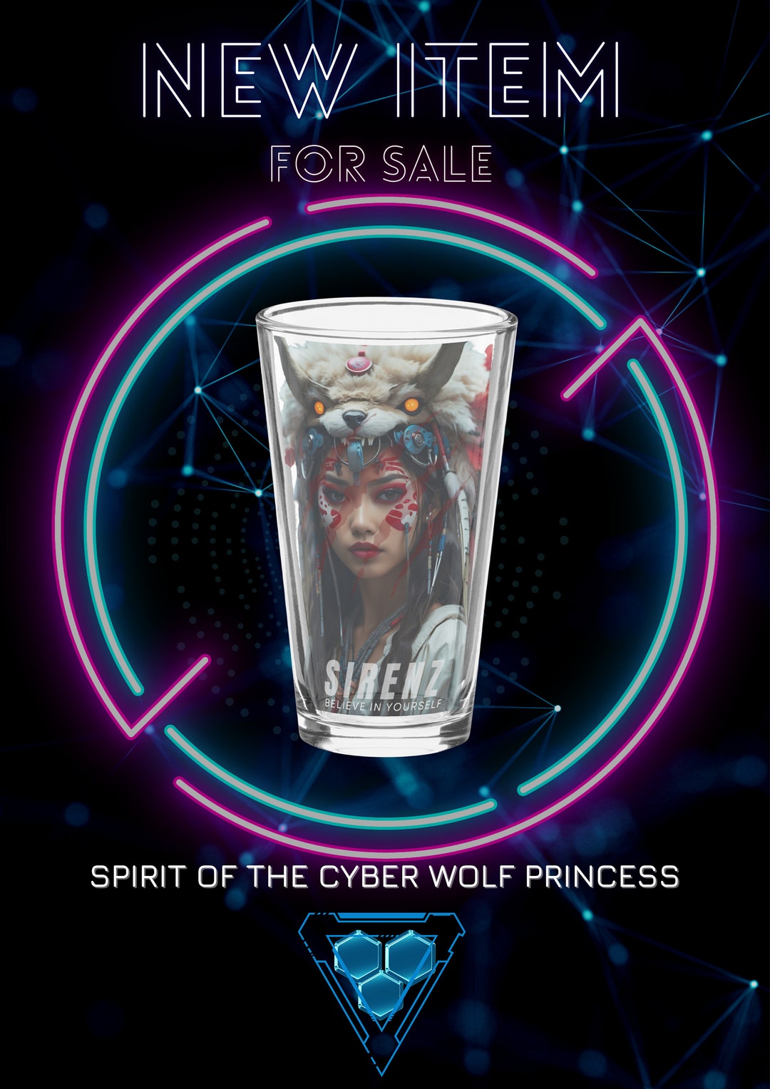 Spirit of the Cyber Wolf Princess Shaker Pint Glass - Etsy