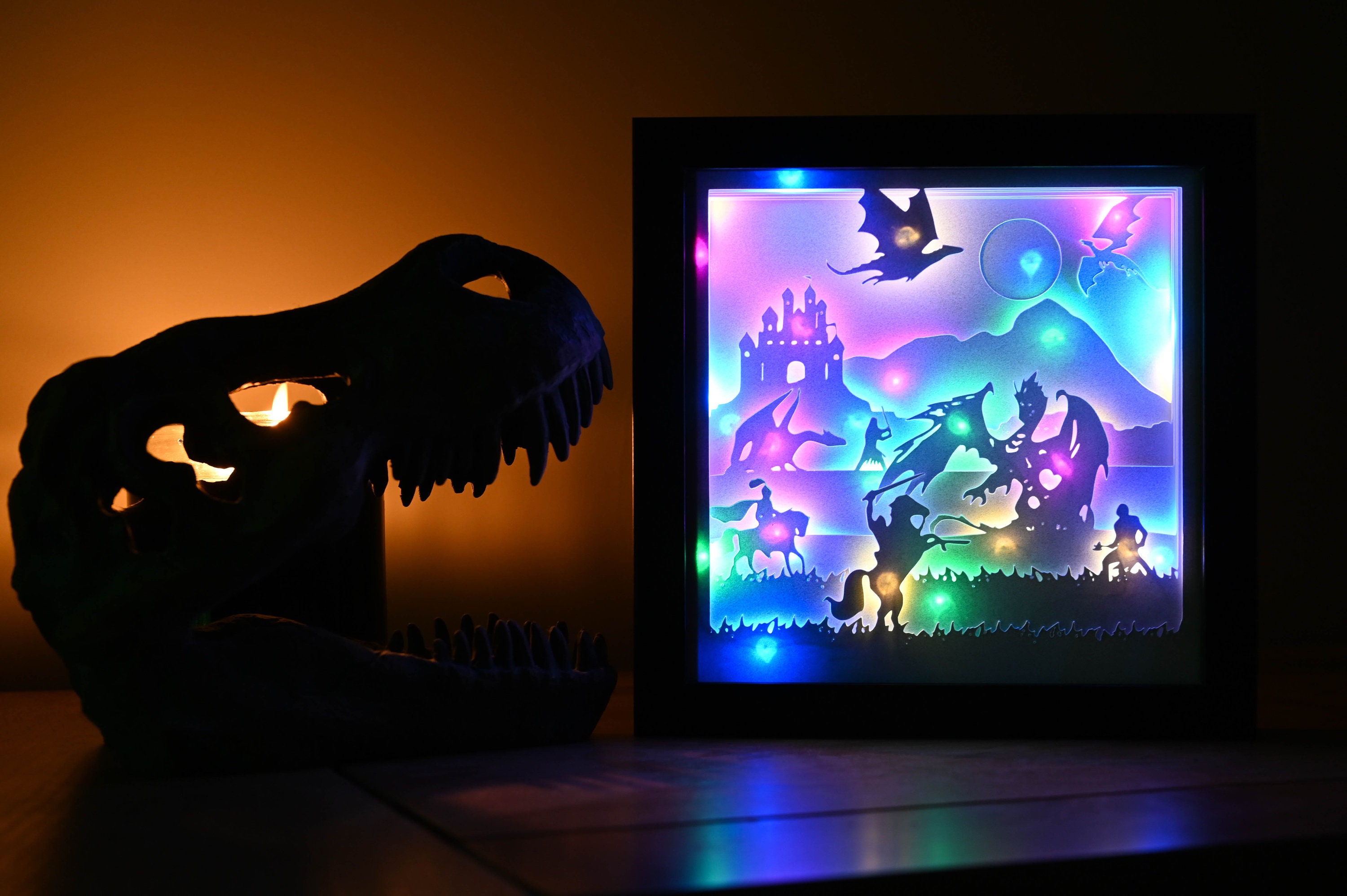 Knights and Dragons Fantasy Shadow Lightbox Shadowbox Light Box 3d ...