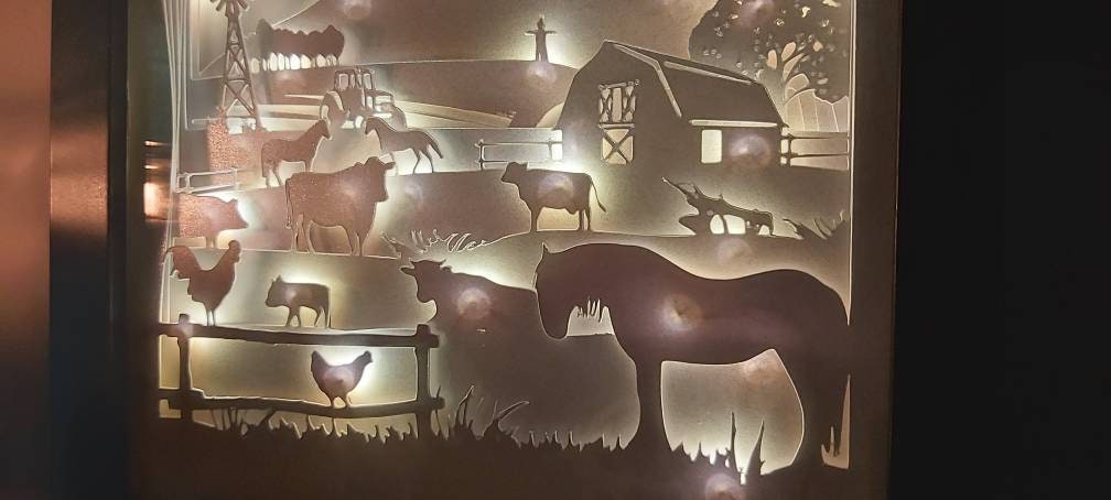 Farm shadow lightbox Shadowbox Light Box 3d Picture Christmas Gift Farm ...