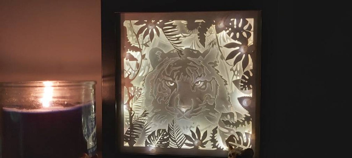 Hidden Tiger shadow lightbox Shadowbox Light Box 3d Picture Gift Tiger ...