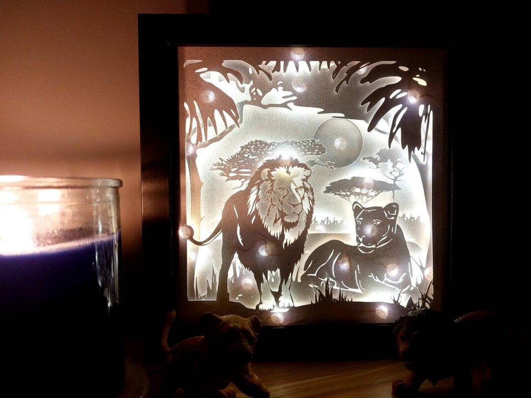 Lion Shadow Lightbox - Lion Lightbox - 3D Picture - Christmas Gift ...