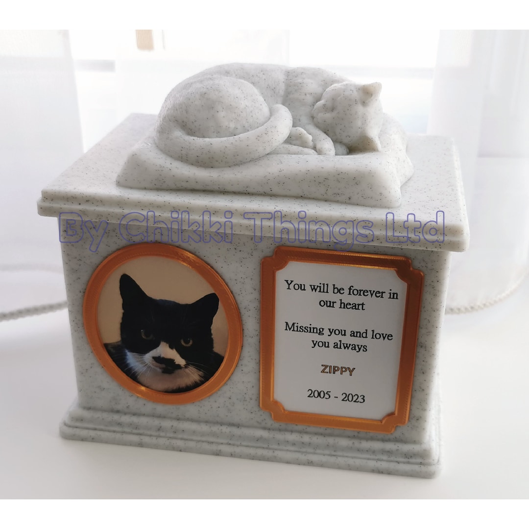 Forever Cherished, Cat Memorial Urn Box, Kitty, Ornate Sleeping Kitty ...