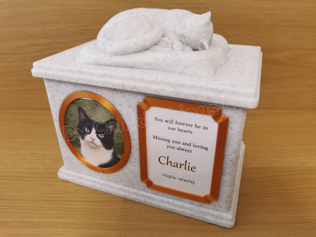 Forever Cherished, Cat Memorial Urn Box, Kitty, Ornate Sleeping Kitty ...