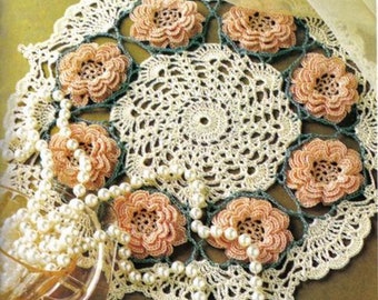 STUNNING Vintage Crochet Doily Pattern Round Roses Doily Centrepiece ...