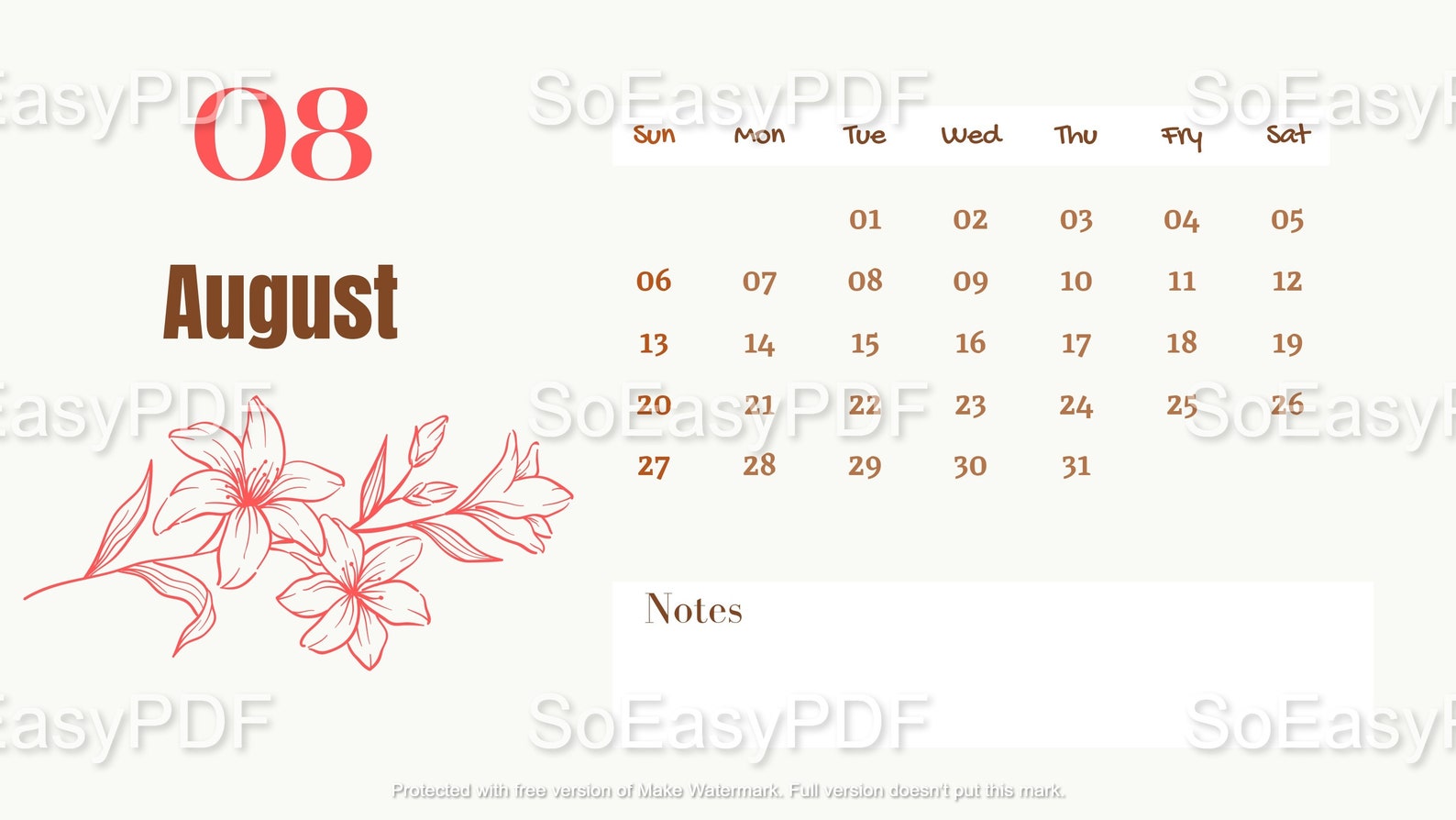 2023 Calendar Printable LANDSCAPE Minimalistic Horizontal PDF - Etsy