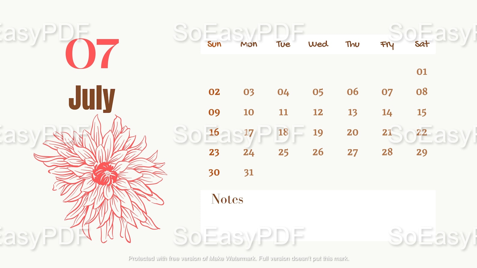 2023 Calendar Printable LANDSCAPE Minimalistic Horizontal PDF - Etsy