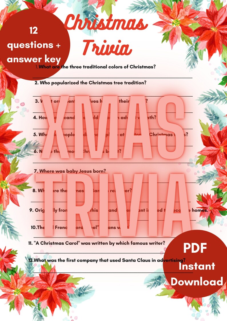 FUN XMAS TRIVIA Game Printable Christmas Game Christmas Activity for ...
