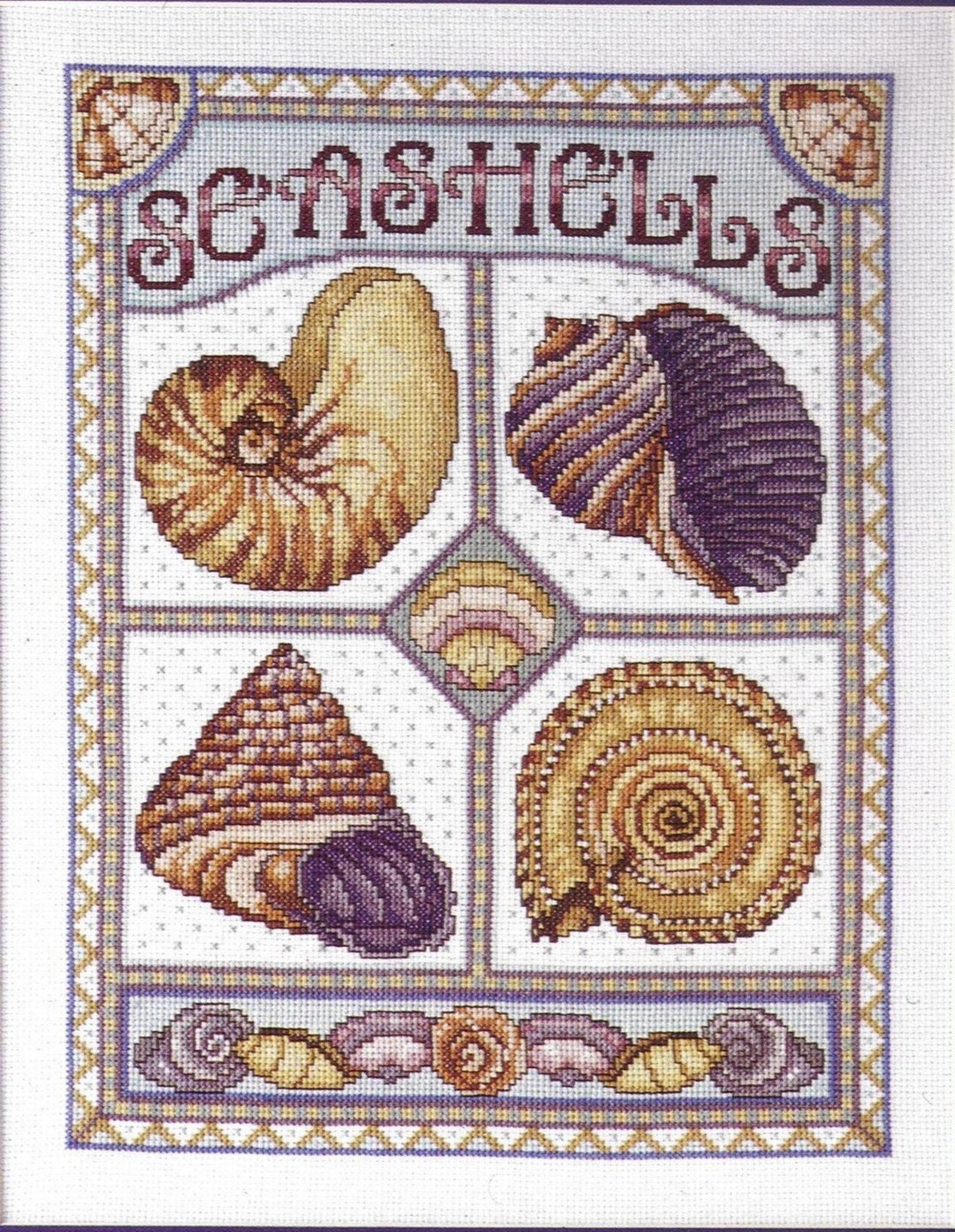 SEA SHELLS Motifs Vintage Cross Stitch Pattern PDF Instant Download ...