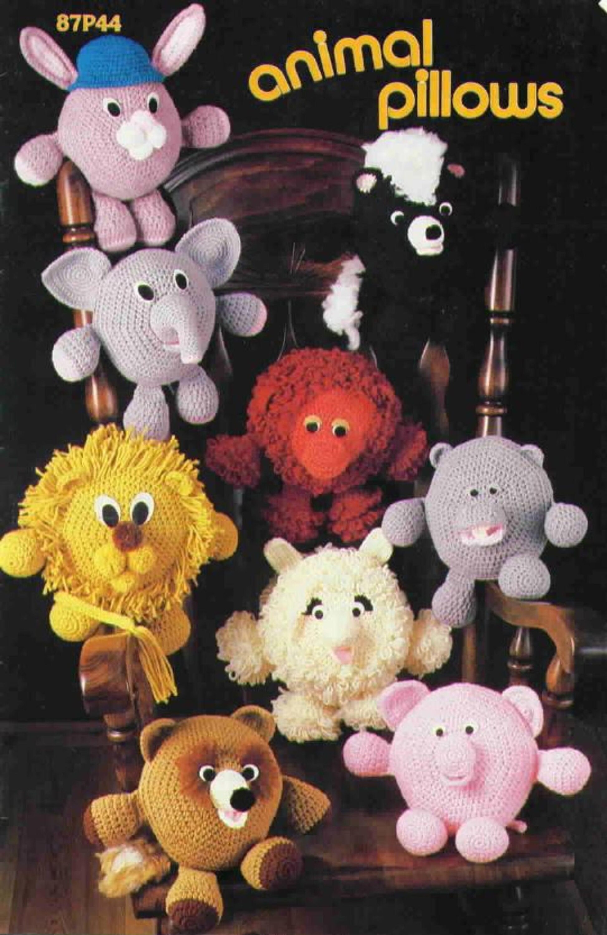ALMOST FREE 9 Vintage Crochet Animal Pillows Patterns Cute - Etsy