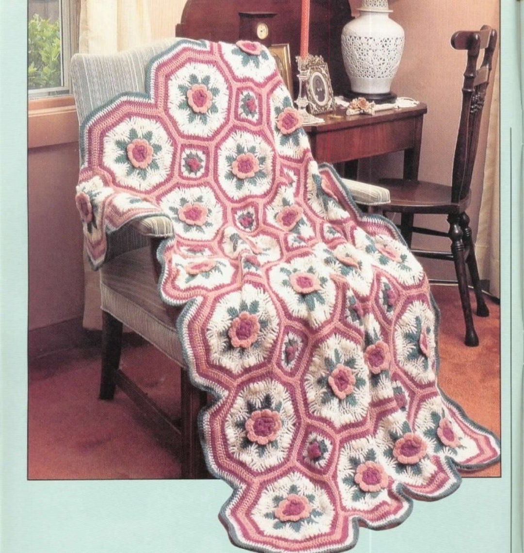 CUTE Victorian Afghan Dimensional Octagon Afghan With Roses Crochet ...