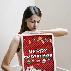 Merry Christmas Printable Portrait Poster Holiday Wall Art PDF Instant ...