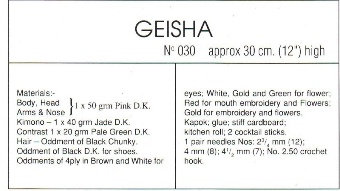 Vintage Geisha Japan Costume Toy Knitting Pattern Pdf Instant - Etsy