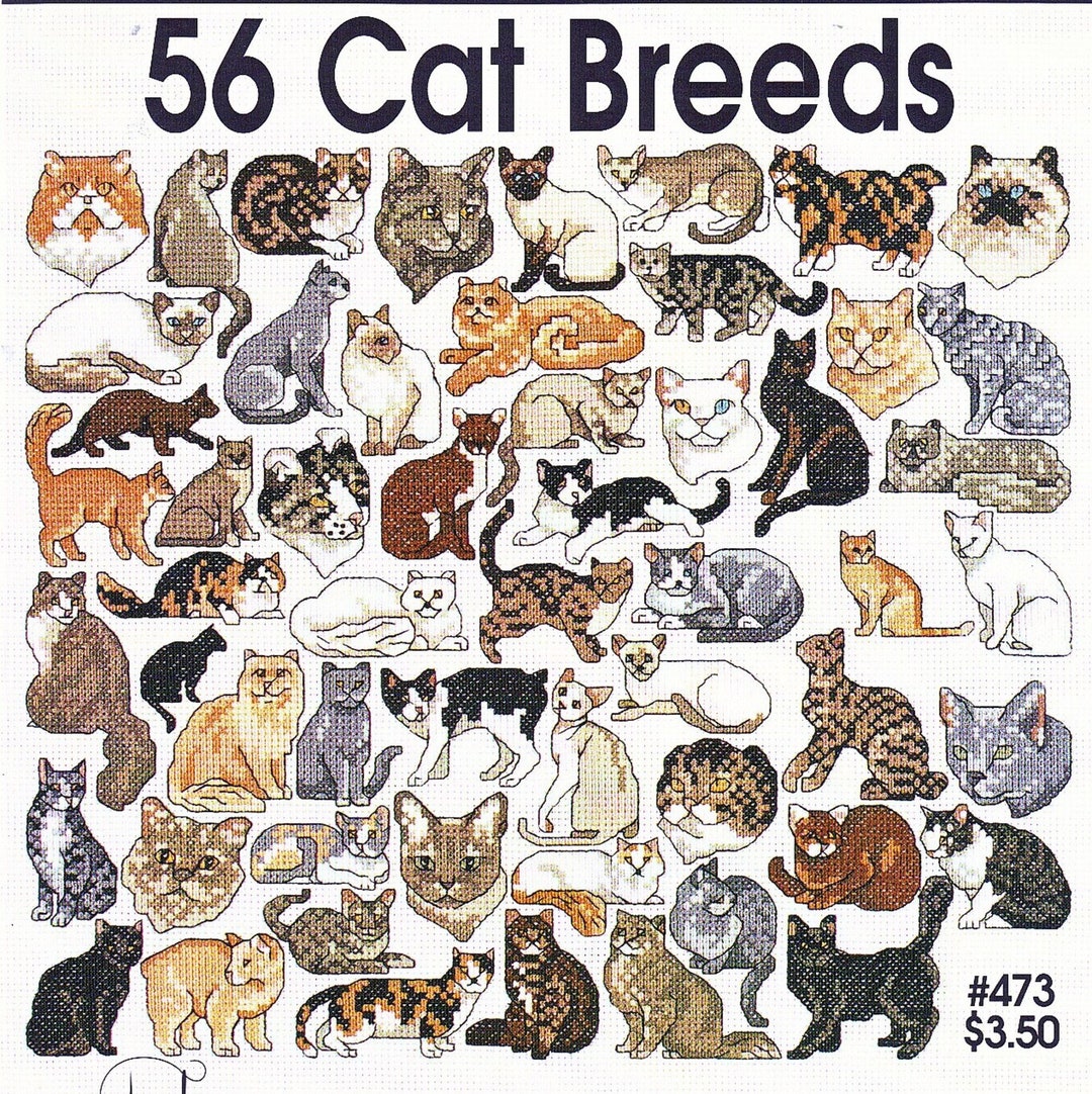 Vintage 56 CAT BREEDS Mini Cross Stitch Easy Embroidery Needlepoint ...