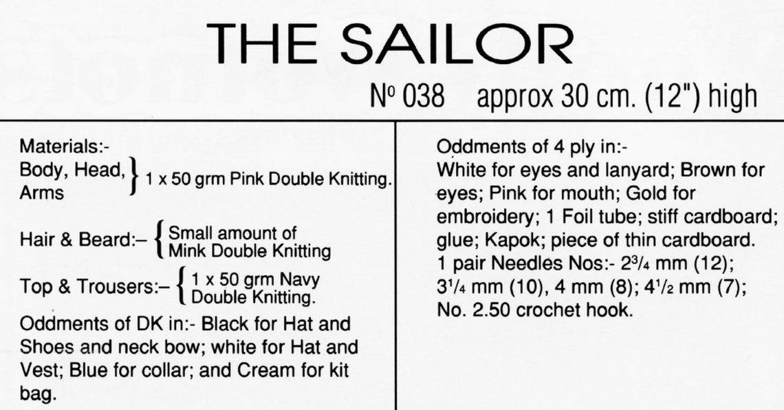 Vintage Sailor Toy Knitting Pattern Pdf Instant Download Easy | Etsy