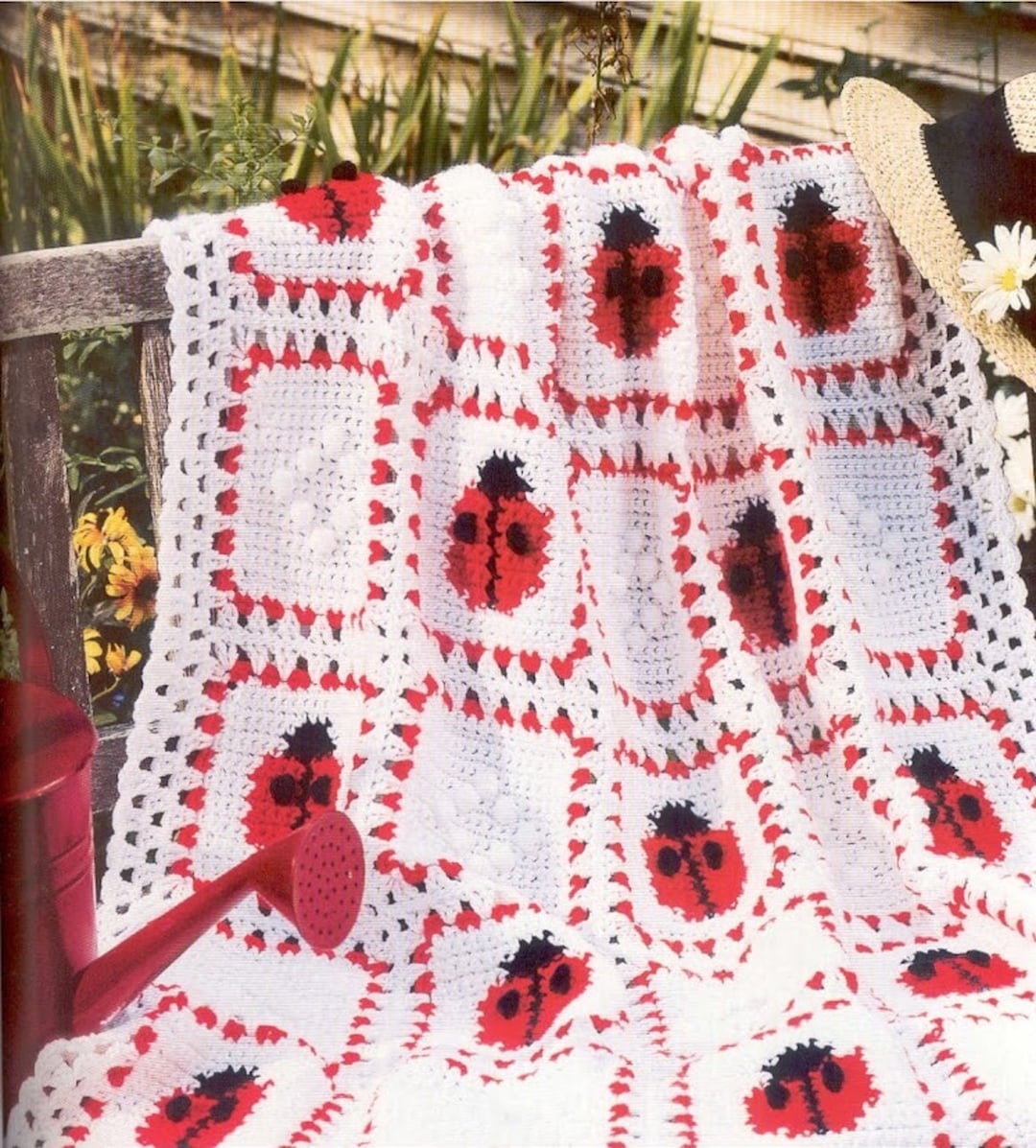 Vintage EASY Ladybug Afghan Crochet Pattern Pdf Instant Download Throw ...