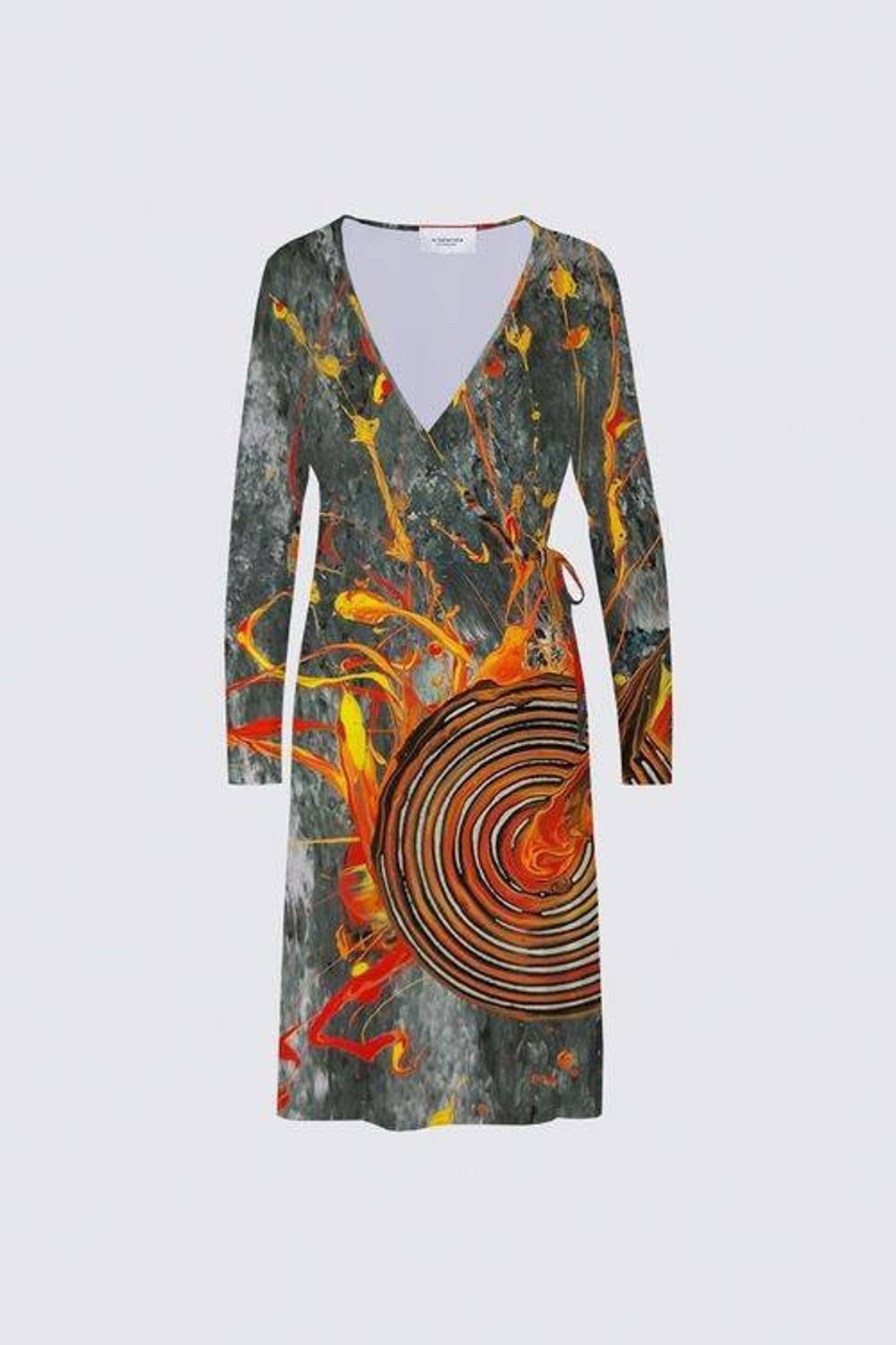 Fireball Long Sleeve Wrap Dress. Features My Original Art - Etsy