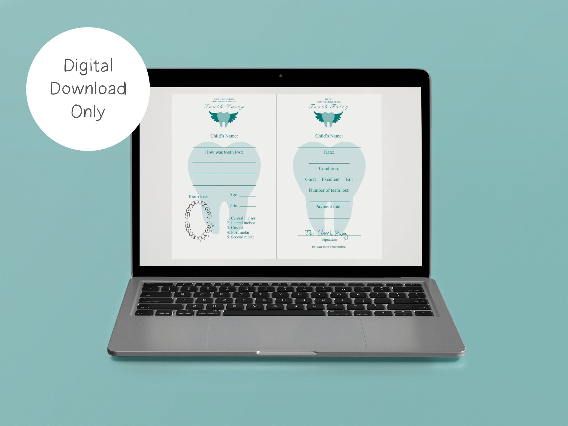 Teal Printable Tooth Fairy Letter Tooth Fairy Collection Kit Tooth ...