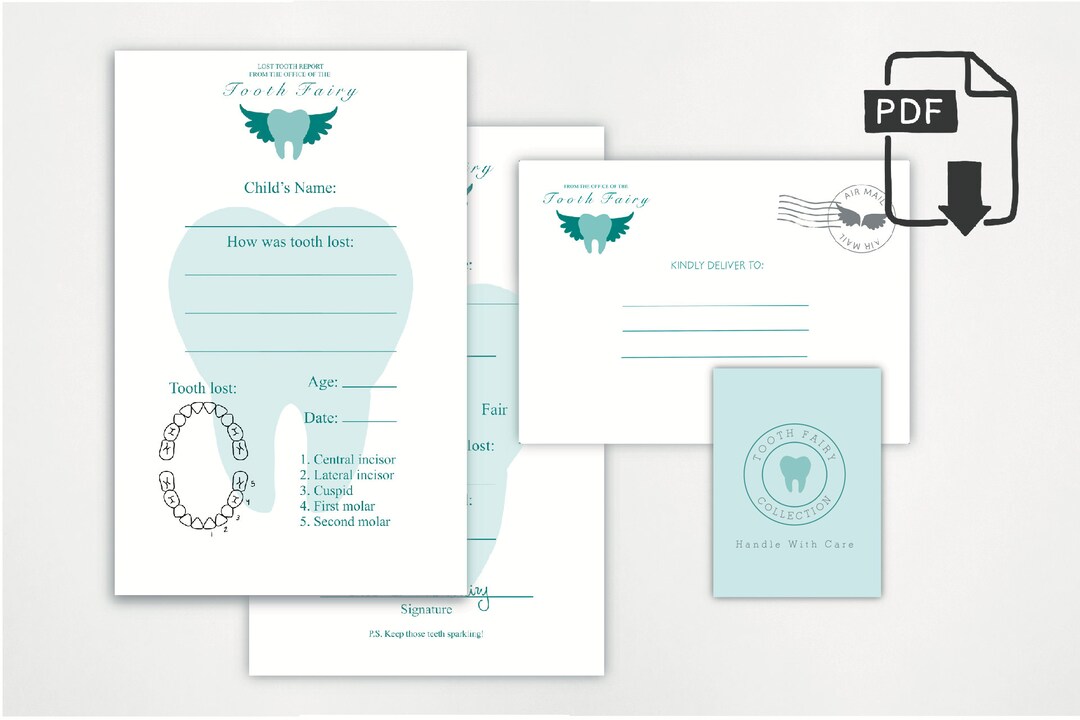 Teal Printable Tooth Fairy Letter Tooth Fairy Collection Kit Tooth ...