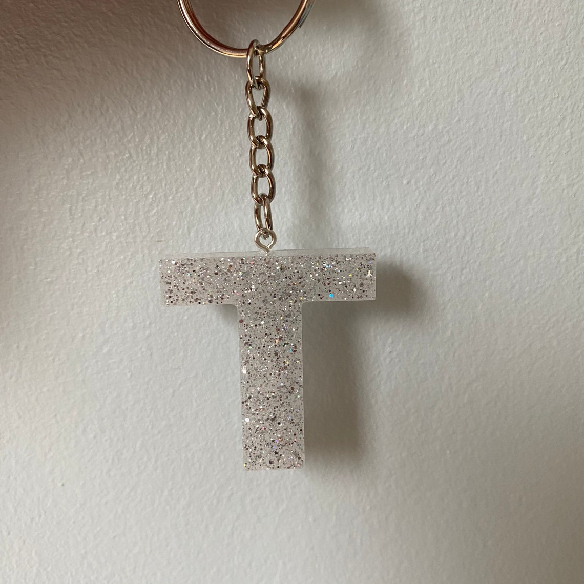 Handmade Letter T Resin Keyring Keychain Silver Glitter | Etsy