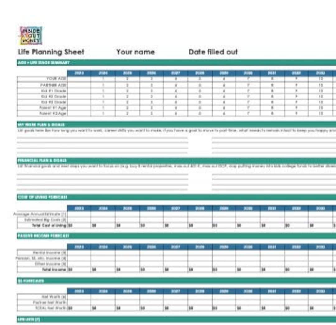 Life Planning and Money Sheet - Etsy
