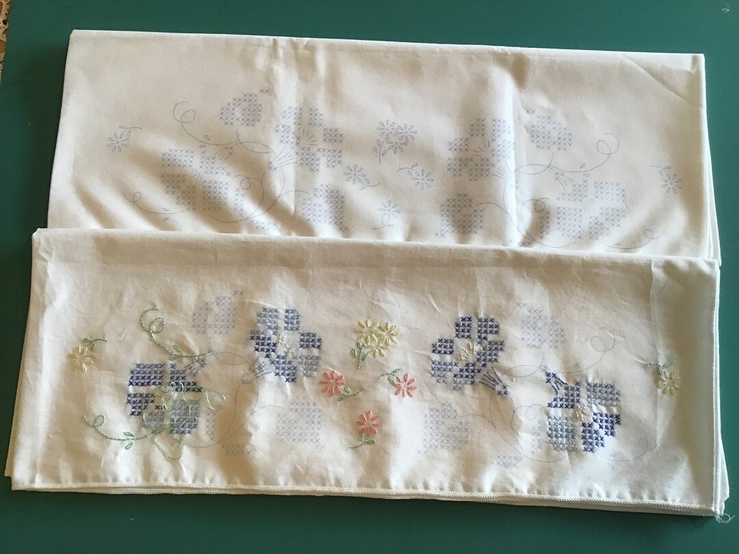 Unfinished New Cross Stitch Pillowcases, Stamped Pillowcases, Queen ...