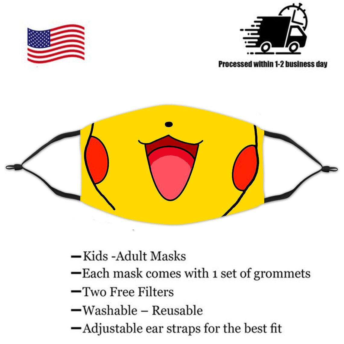 Pikachu Mask Pikachu Face Mask Face Mask Adult Pikachu | Etsy