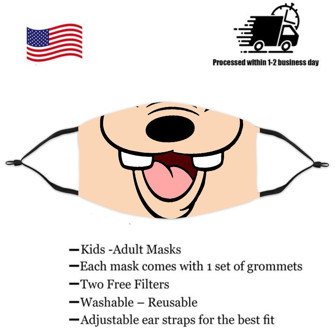 Goofy Mask Disney Face Mask Face Mask Adult Goofy Face | Etsy