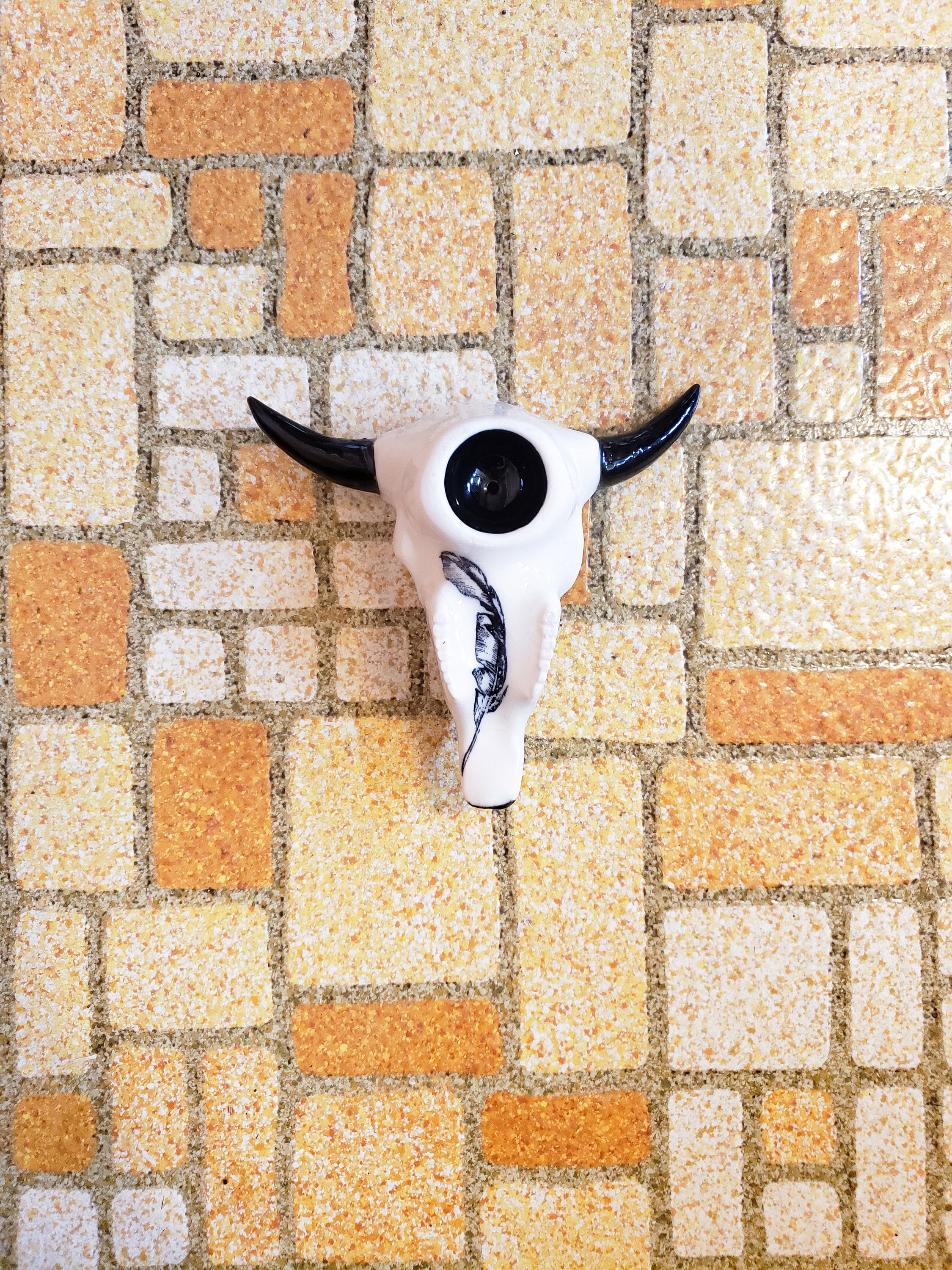 Handmade Black and White Feather Bull Head Longhorn Ceramic Pipe ...