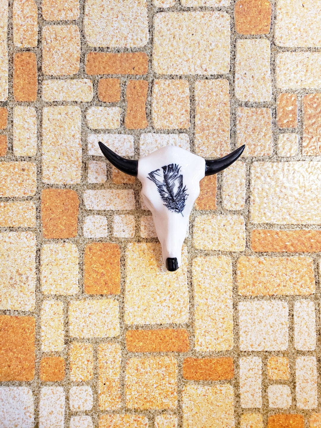 Handmade Black and White Feather Bull Head Longhorn Ceramic Pipe ...