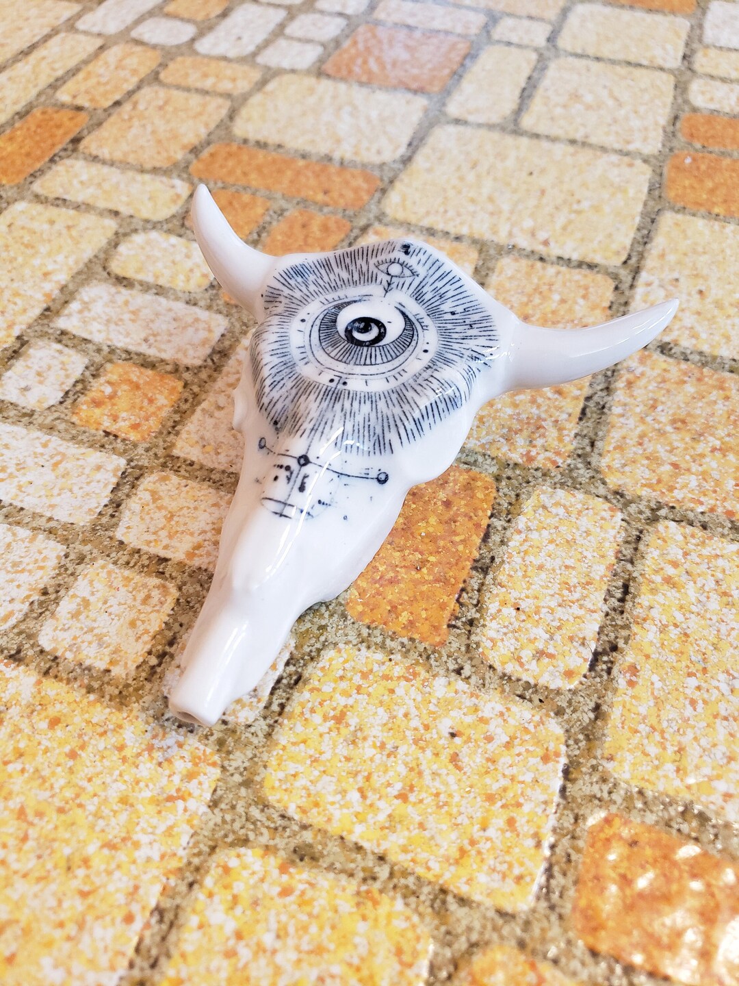 Handmade Black and White Moon Geometric Bull Head Longhorn - Etsy