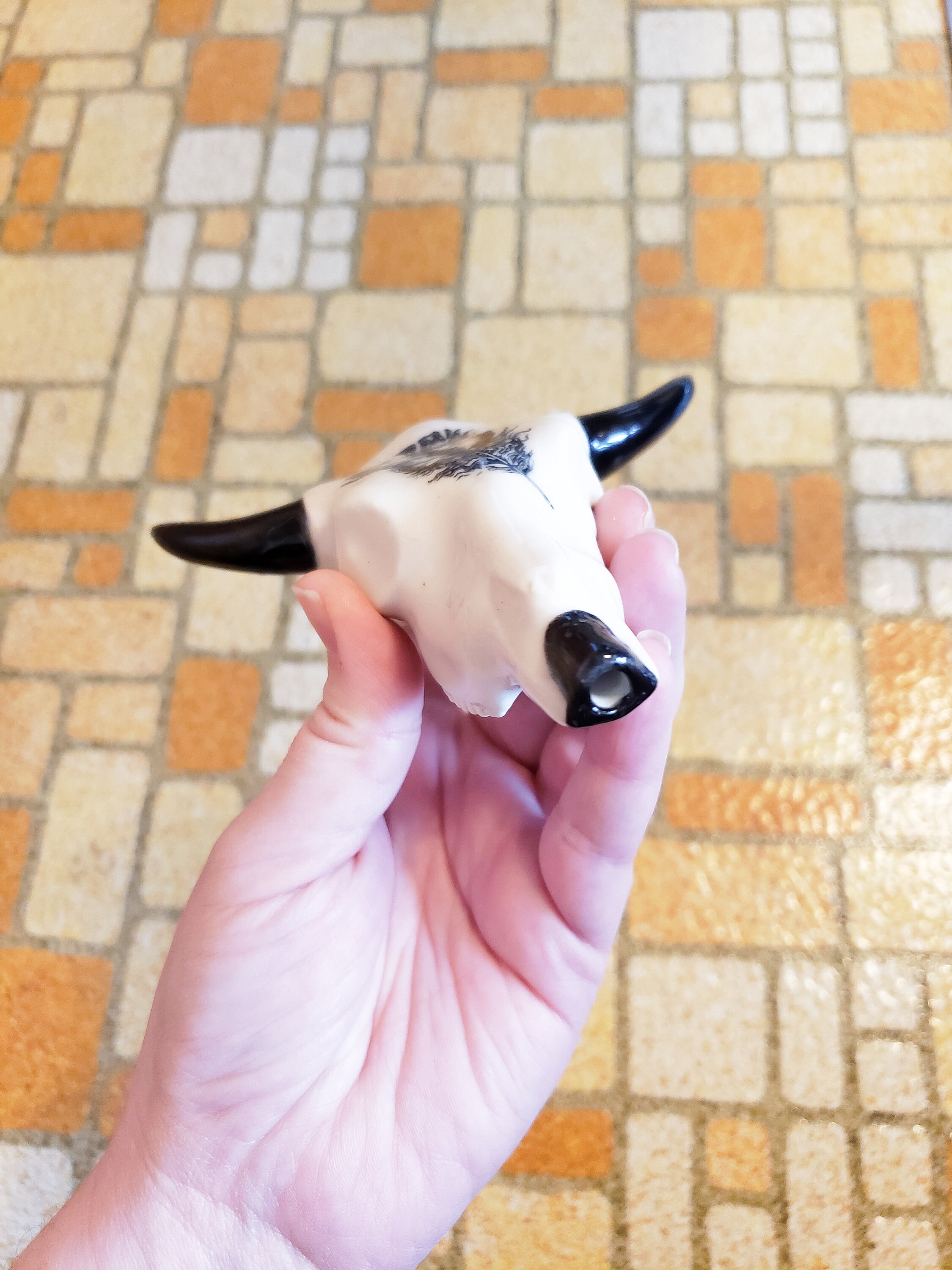 Handmade Black and White Feather Bull Head Longhorn Ceramic Pipe ...