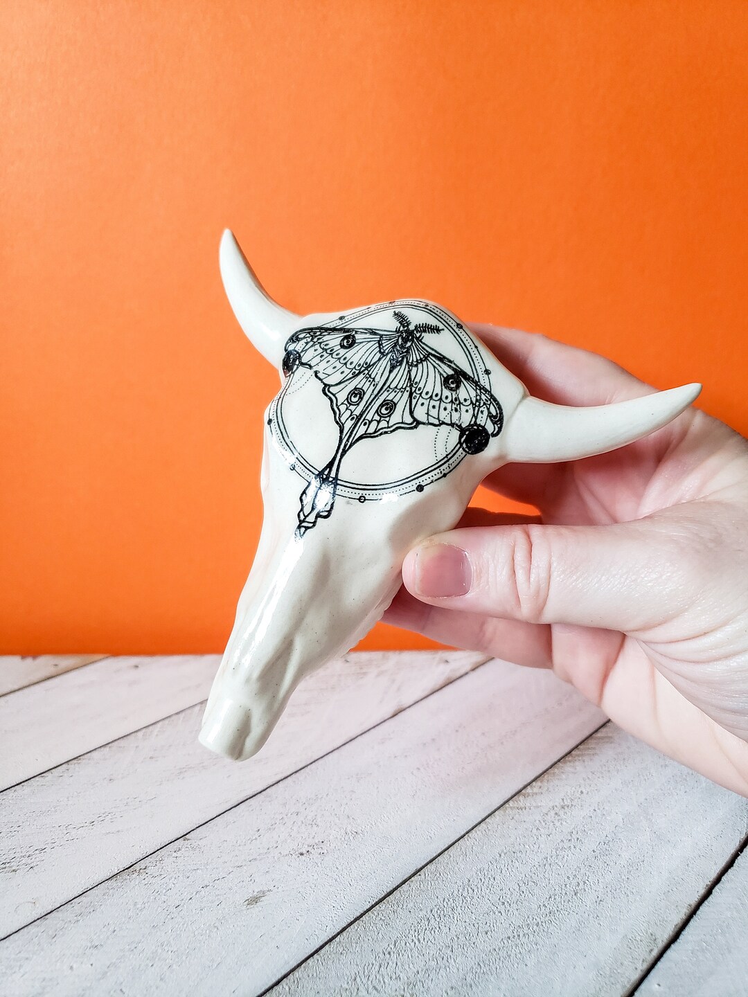 Geometric Moth Black and White Ceramic Longhorn Pipe, Handmade Nature ...