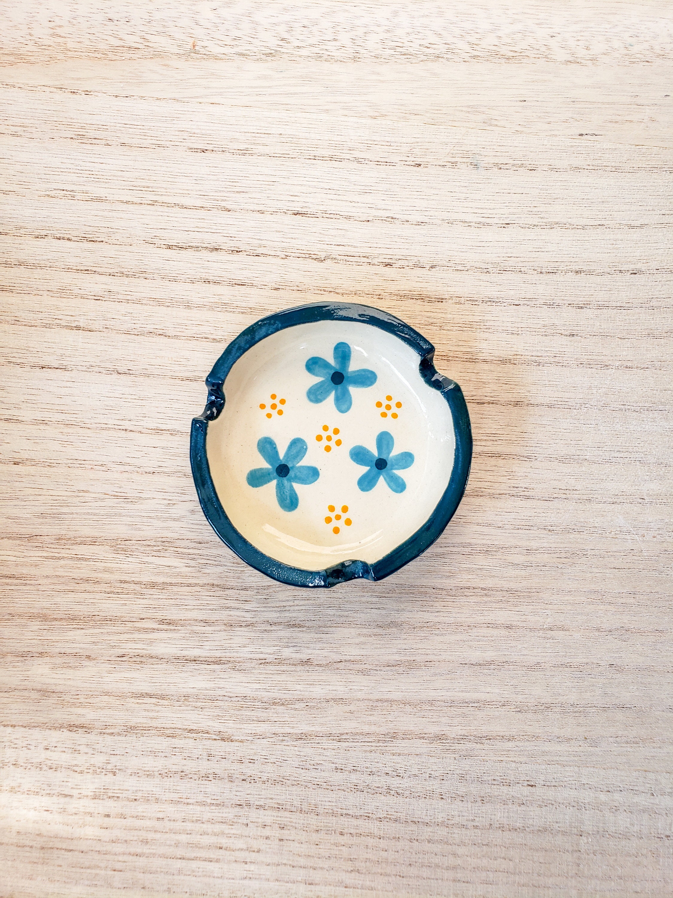 Orange and Blue Flower Design Mini Ceramic Ashtray Handmade - Etsy